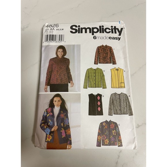 Simplicity | Art | Simplicity 4826 Sewing Pattern 6 Made Easy Size Xs ...